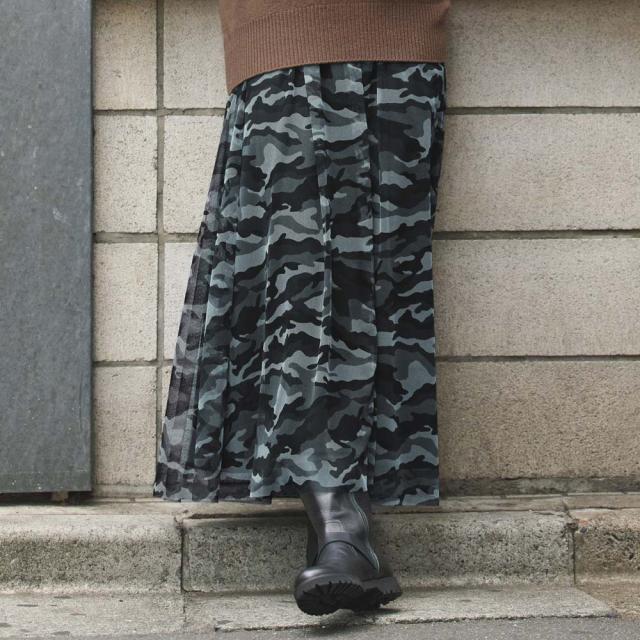 迷彩柄 チュール フレアスカート スカート プリント 柄スカート A31502