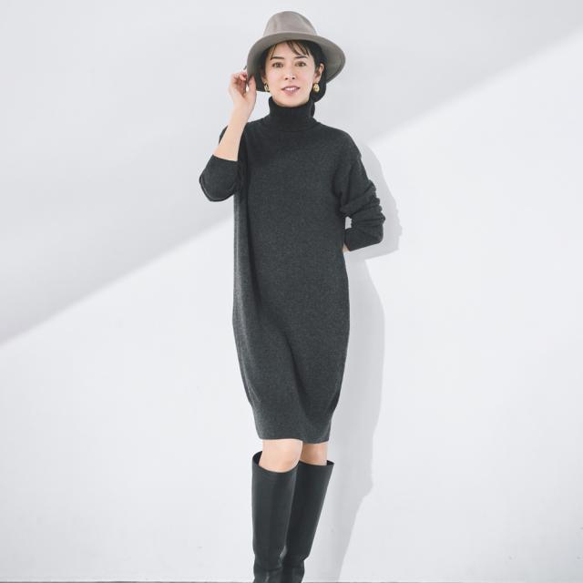 カシミヤニット タートルネック ワンピース ワンピース ニットワンピース A28001