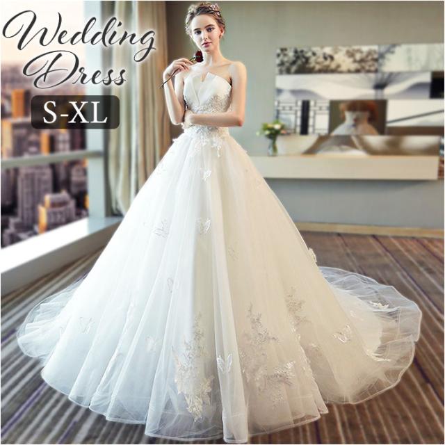 ウェディングドレス Aライン 通販 ウエディングドレス ブライダルドレス トレーン ドレス レディース パーティドレス 白 ホワイト ロングドレス お色直し 花嫁 結婚式 二次会 披露宴 前撮り パーティー おしゃれ かわいい オシャレ ゴージャス