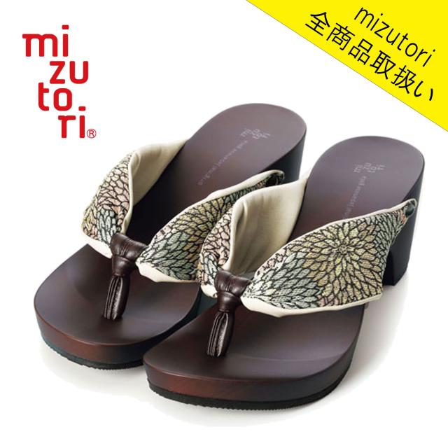 げたのみずとり hitete ハイテテ KCWシリーズ KCW-29 うろこ花／シフォンカーフグレー・シフォンカーフ茶（高田織物） mizutori 水鳥工業 下駄 日本製 国産 痛くない 履きやすい 着物 浴衣 洋服 カジュアル ジーンズ サンダル かわいい おしゃれ ヒール 草履 花火 祭り