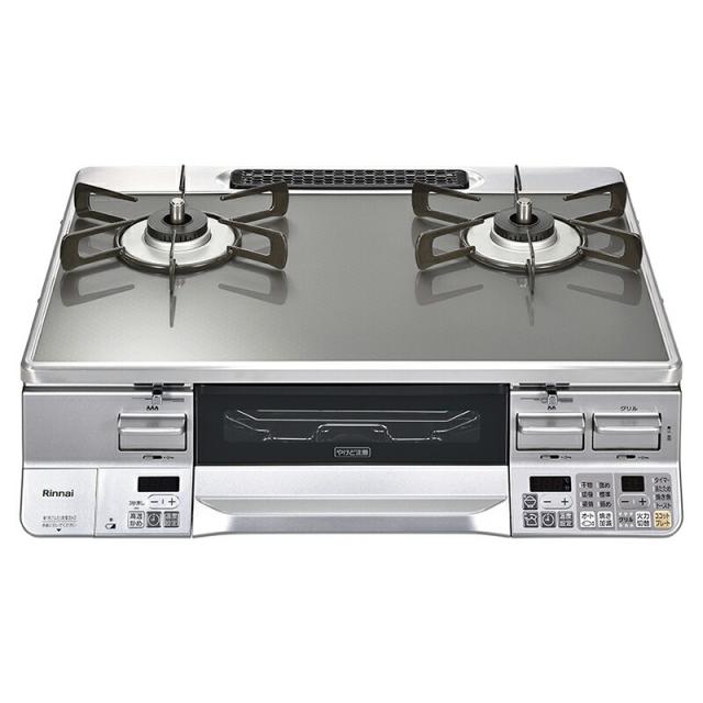 リンナイ　LAKUCIE Prime　ガステーブル（クリアミッドグレー・シルバー）　標準幅約59cmタイプ　都市ガス　左強火力　【品番：RTS65AWG31R2GA-VL/13A】