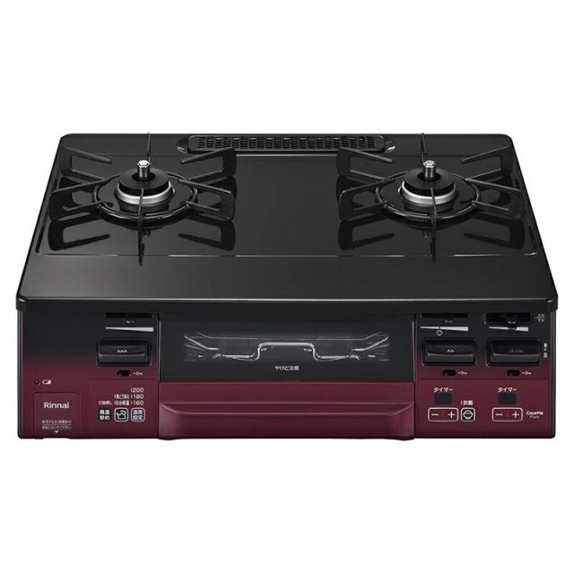 リンナイ　LAKUCIE fine　ガステーブル（ブラック・レッドトーン）　標準幅約59cmタイプ　プロパンガス　右強火力　【品番：RT66WH1RGA-BAR/LP】