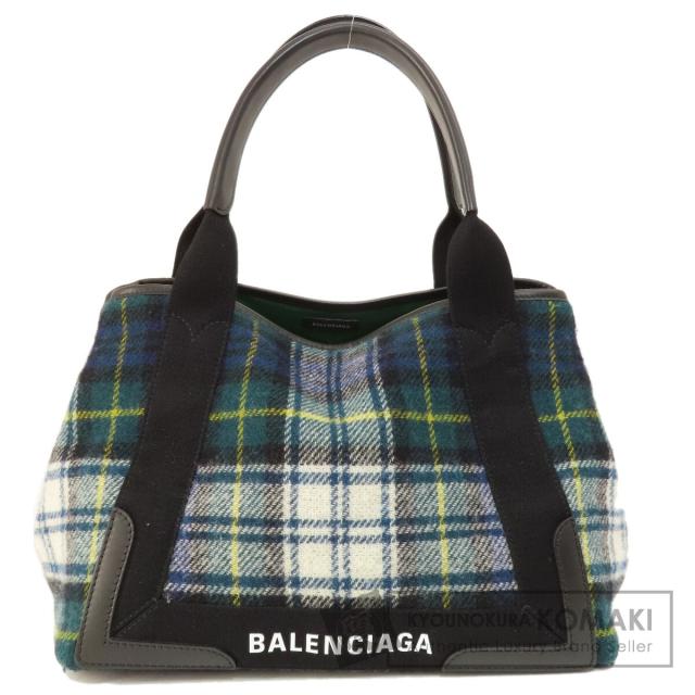 バレンシアガ BALENCIAGA 339933  ネイビーカバス チェック柄  ハンドバッグ ウール レディース 中古