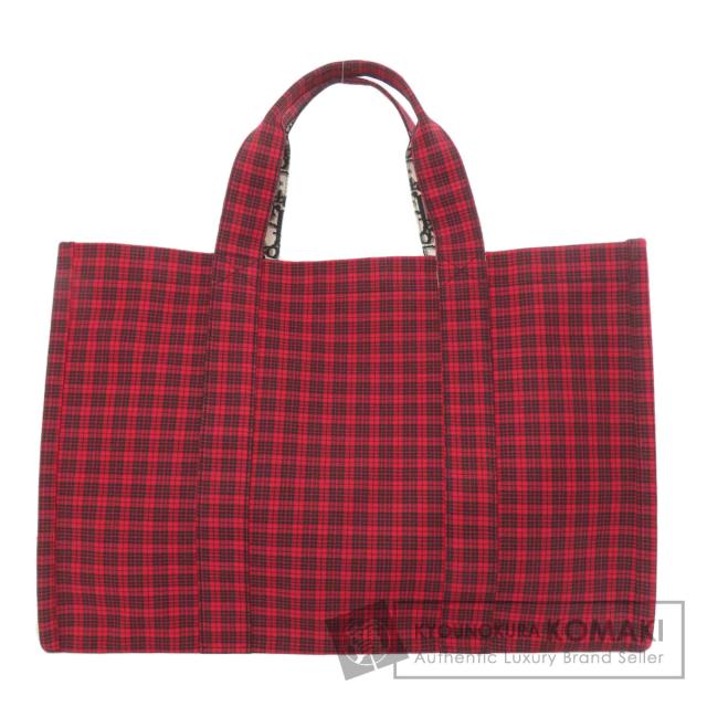 クリスチャンディオール CHRISTIAN DIOR  チェック柄  トートバッグ キャンバス レディース  中古
