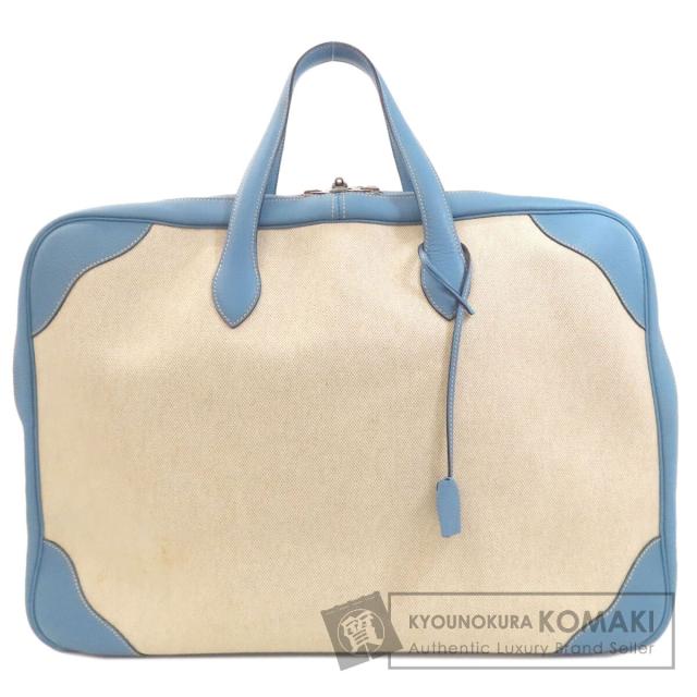 エルメス HERMES  ビクトリア50 ブルージーン シルバー金具  ハンドバッグ トワルアッシュ 中古
