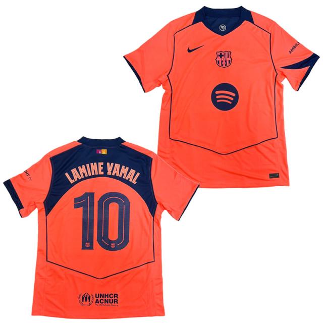 ナイキ FC バルセロナ FCB 25-26 スタジアム サード ブライトマンゴー #10 ラミン・ヤマル ネーム入り サッカー レプリカウェア マーキング HM3201-NUMBER-10