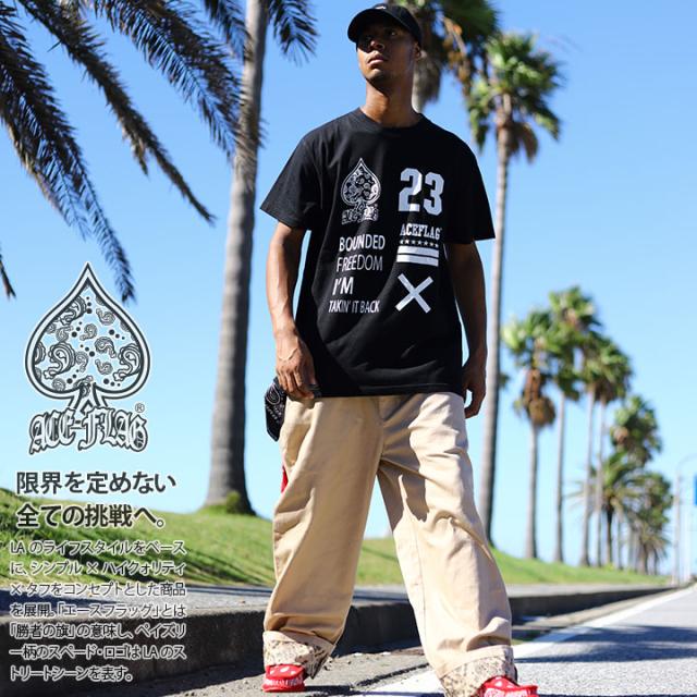 ACE FLAG 上下セット 半袖 ブランド Tシャツ ペイズリー柄 ロングパンツ チノパン 上下 セットアップ メンズ 春夏用 黒 大きいサイズ エースフラッグ b系 ヒップホップ ファッション ストリート系 ハイ AF-SE-TS-120
