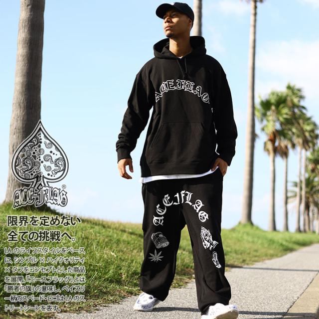 ACE FLAG 上下セット 長袖 スケボー メンズ 黒 大きいサイズ エース