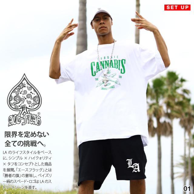 ACE FLAG 上下セット 半袖 ブランド Tシャツ ハーフパンツ メンズ 春夏用 全2色 大きいサイズ エースフラッグ セットアップ バッズ 大麻 マリファナ ヘンプ ビッグシルエット b系 ヒップホップ ファッション ダンス ストリート系 ハイ 新作 AF-SE-TS-163