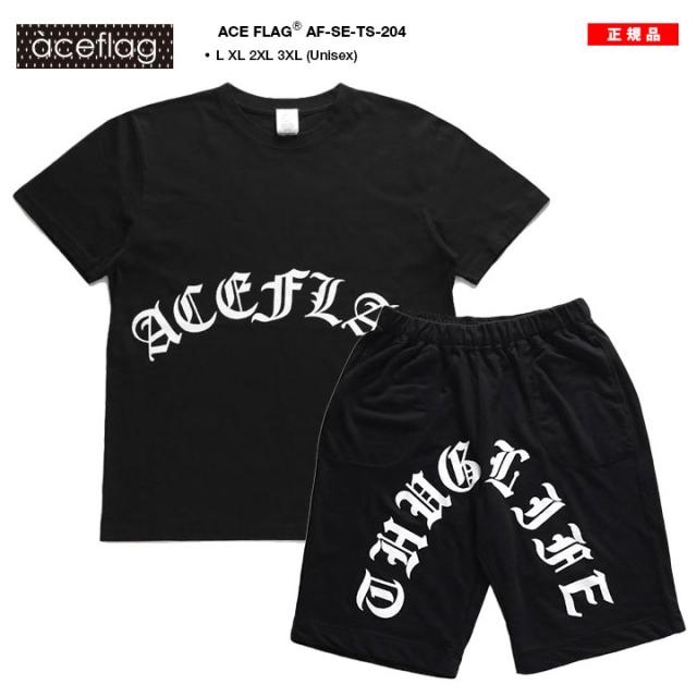 ACE FLAG 上下セット 半袖 ブランド Tシャツ ハーフパンツ メンズ 春夏用 黒 大きいサイズ エースフラッグ セットアップ ゆったり スウェット ショートパンツ ビッグシルエット ズボン モノトーン b系 ヒップホップ ファッション ストリート系 2025 新作 AF-SE-TS-204