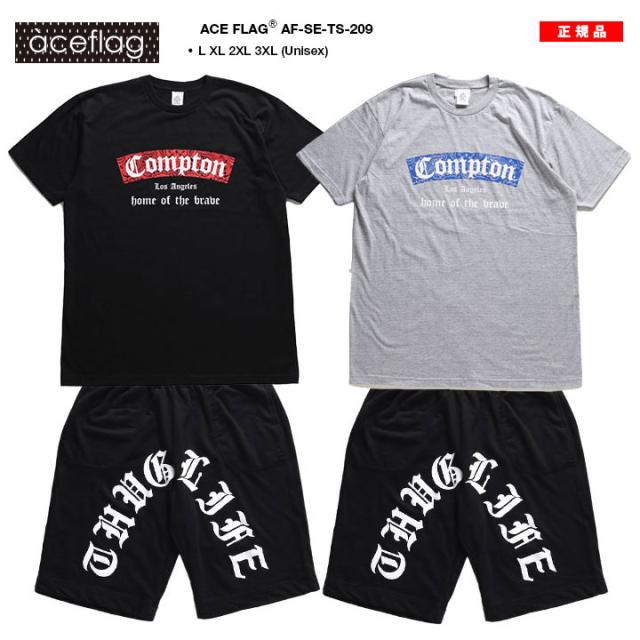 ACE FLAG 上下セット 半袖 ブランド Tシャツ ハーフパンツ メンズ 春夏用 黒 グレー 大きいサイズ エースフラッグ セットアップ ショートパンツ Compton コンプトン ペイズリー ビッグシルエット b系 ヒップホップ ファッション ストリート系 2025 新作 AF-SE-TS-209
