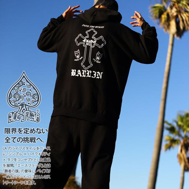 ACE FLAG 上下セット 長袖 ブランド メンズ 春秋冬用 黒 大きいサイズ エースフラッグ セットアップ パーカー フーディ スウェットパンツ 十字架 クロス AK-47 アーチロゴ オールド文字 ビッグシルエット b系 ヒップホップ ストリート系 新作 AF-SE-PA-107