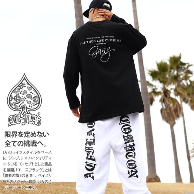 ACE FLAG 上下セット 長袖 ブランド メンズ 春秋冬用 全2色 大きいサイズ エースフラッグ セットアップ ロンT スウェットパンツ Compton コンプトン Gang ギャング アメ車 ビッグシルエット b系 ヒップホップ ファッション ストリート系 ハイ 2025 新作 AF-SE-LT-118