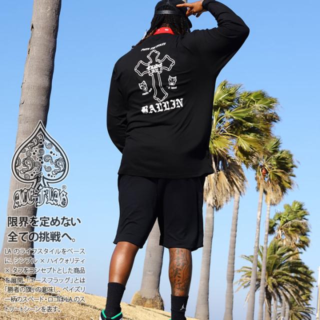 ACE FLAG 上下セット 長袖 Tシャツ ロンT ブランド スウェット ハーフパンツ メンズ 春秋冬用 黒 白 大きいサイズ エースフラッグ セットアップ 十字架 クロス AK-47 サグライフ ビッグシルエット b系 ヒップホップ ファッション ストリート系 2025 新作 AF-SE-LT-132