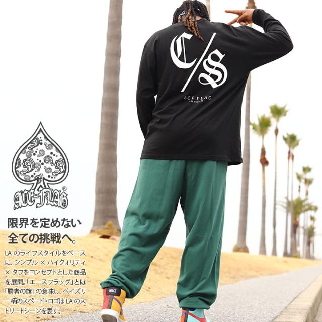 ACE FLAG 上下セット 長袖 ブランド スケボー メンズ 春秋冬用 黒 大きいサイズ エースフラッグ セットアップ ロンT スウェットパンツ 裏パイル CS リスペクト ビッグシルエット 深緑 アメ車 b系 ヒップホップ ファッション ストリート系 ハイ 2025 新作 AF-SE-LT-145