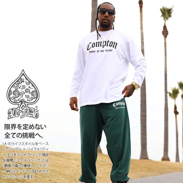 ACE FLAG 上下セット 長袖 ブランド スケボー メンズ 春秋冬用 白 黒 大きいサイズ エースフラッグ セットアップ ロンT スウェットパンツ Compton コンプトン ビッグシルエット 深緑 b系 ヒップホップ ファッション ストリート系 ハイ 2025 新作 AF-SE-LT-152