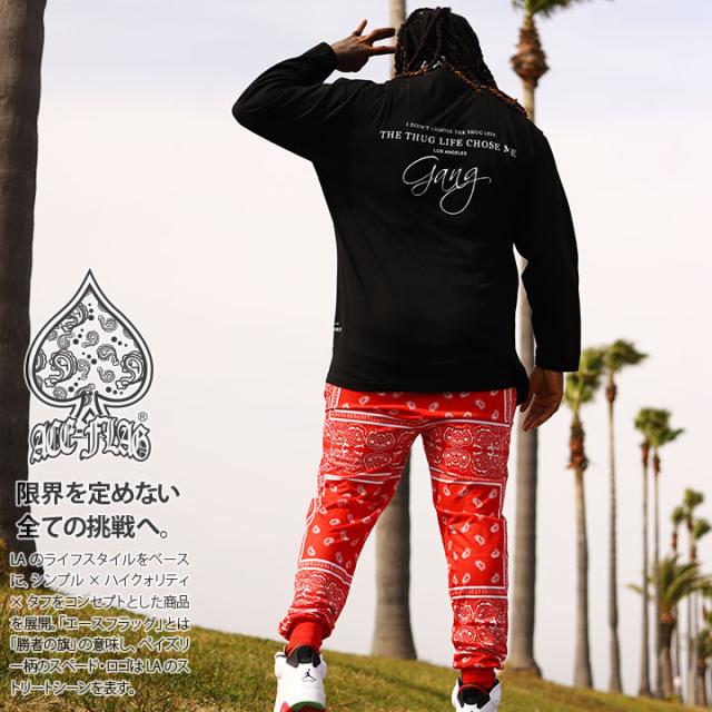 ACE FLAG 上下セット 長袖 ブランド Tシャツ ロンT ロングパンツ メンズ 春秋冬用 黒 大きいサイズ エースフラッグ セットアップ ジャージ トラックパンツ Gang ギャング 筆記体 ビッグシルエット b系 ヒップホップ ファッション ストリート系 2025 新作 AF-SE-LT-157
