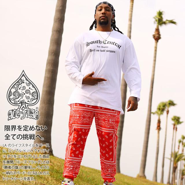 ACE FLAG 上下セット 長袖 ブランド Tシャツ ロンT ロングパンツ メンズ 春秋冬用 白 黒 大きいサイズ エースフラッグ セットアップ ジャージ South Central サウスセントラル ビッグシルエット b系 ヒップホップ ファッション ストリート系 2025 新作 AF-SE-LT-165
