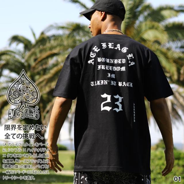 ACEFLAG Tシャツ 半袖 メンズ レディース 黒 白 大きいサイズ ビッグシルエット エースフラッグ おしゃれ ナンバー 23 パブロ 英字ロゴ ヒップホップ ファッション ダンス ...