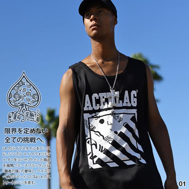 【60%OFF】ACEFLAG ノースリーブ メンズ 黒/白 大きいサイズ エースフラッグ バスケットシャツ バスケシャツ タンクトップ バイアス柄 ペイズリー柄 ビッグシルエット b系 ...