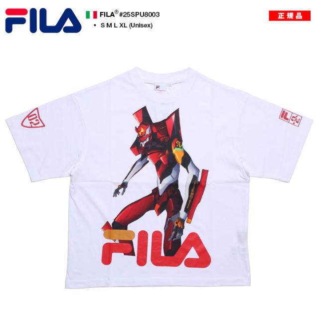FILA × 新世紀エヴァンゲリオン Tシャツ 半袖 メンズ 春夏用 白 大きいサイズ エヴァンゲリヲン 限定 コラボ 公式 フィラ ヱヴァンゲリヲン新劇場版 新劇場版シリーズ EVA 弐号機 2号機 式波 アスカ ラングレー搭乗機 赤 ストリート系 ブランド 服 2025秋冬 新作 25SPU8003