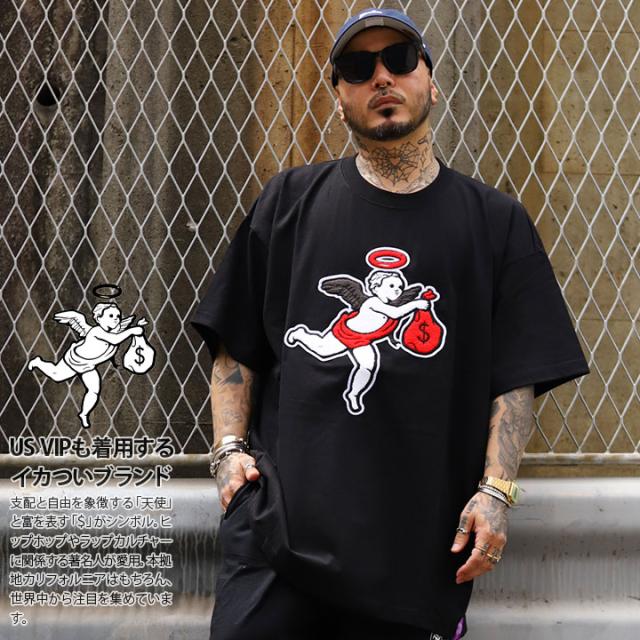 【10%OFF】HASTA MUERTE Tシャツ 半袖 メンズ 黒 大きいサイズ ハスタ ムエルテ シンプル ブランドロゴ 天使 エンジェル ワッペン 刺繍 ビッグシルエット アメカジ チカーノ ギャング スケボー b系 ヒップホップ ファッション ストリート系 ハイ 服 2025春夏 新作 HMT003