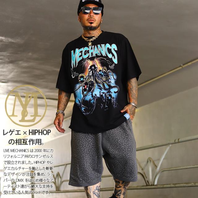 LIVE MECHANICS 上下セット 半袖 ブランド Tシャツ ハーフパンツ メンズ 春夏用 全3色 大きいサイズ ライブメカニクス セットアップ スウェット ショートパンツ 派手 総柄 ビッグシルエット b系 ヒップホップ ファッション ストリート系 ハイ 2025夏 新作 LMSUMT116-WES10