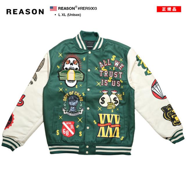 REASON アウター 長袖 スタジャン ブルゾン メンズ 春秋冬用 緑 大きい