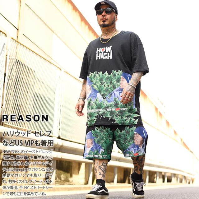 REASON × HOW HIGH 上下セット 半袖 ブランド Tシャツ ハーフパンツ セットアップ メンズ 春夏用 黒 大きいサイズ ハウ ハイ 映画 ビー・バッド・ボーイズ 限定 コラボ 公式 リーズン ビッグシルエット b系 ヒップホップ ファッション ストリート系 2025春夏 新作 HHW16-18