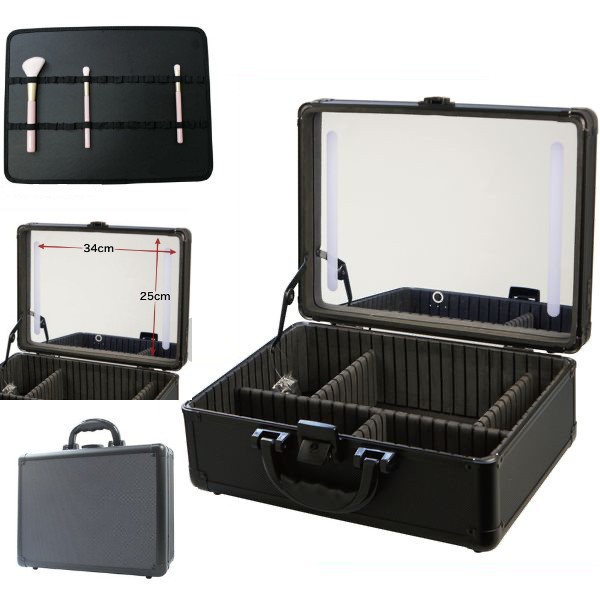 ヤマムラYCB-01 コスメボックス 鏡付き LEDライト COSME BOX メイクボックス 大容量 持ち運び LEDライト付き 化粧 収納 ふた付き