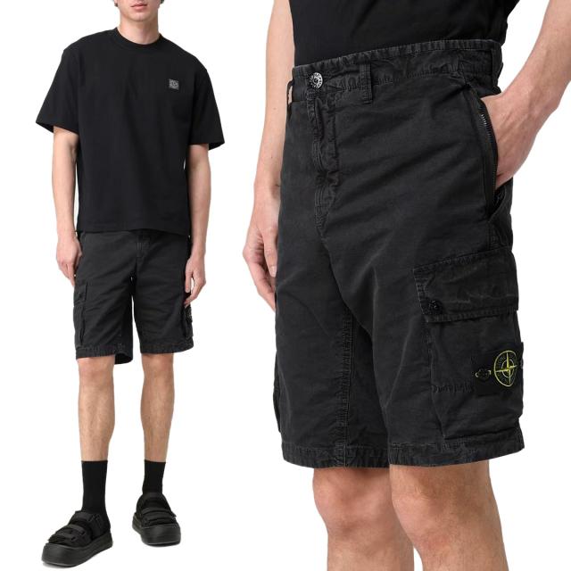 送料無料 1 STONE  ストーンアイランド K1S15 L100011 S00WA V0129 ブラック カーゴパンツ ショートパンツ