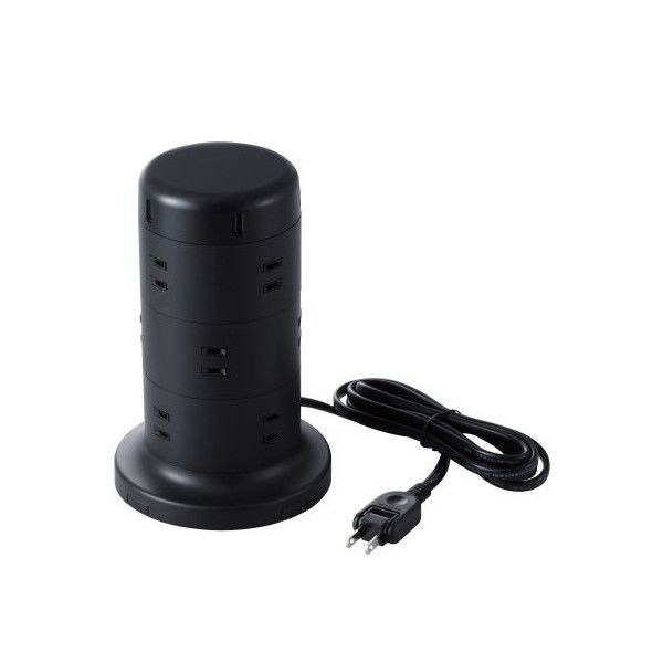 TT-U02-1220BK ELECOM [延長コード タワー電源タップ 12個口 2m ほこりシャッター付 ブラック] メーカー直送