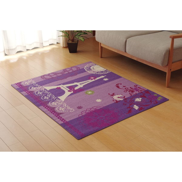 イケヒコ・コーポレーション 1340770230503 デスクカーペット 女の子 エッフェル柄 ジェンヌ ツー パープル 110×133cm ...