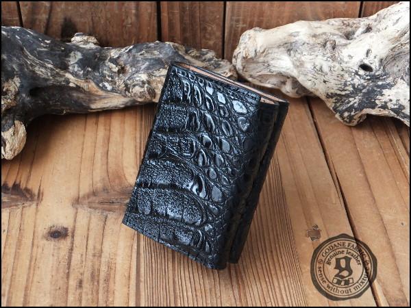 ポイント2倍 ゴダン 財布 三つ折財布 GODANEメンズ 札入れ付き カイマン クロコダイル spcw8031cp BK Black ブラック