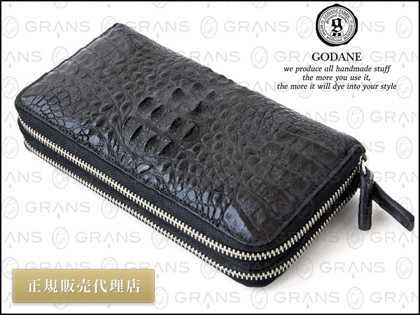 ゴダン 財布 長財布 GODANE ラウンドファスナー カイマン クロコダイル Ｗ ダブルファスナー ヘッドレザー spcw8055cpBK ブラック 黒 ギフト プレゼント