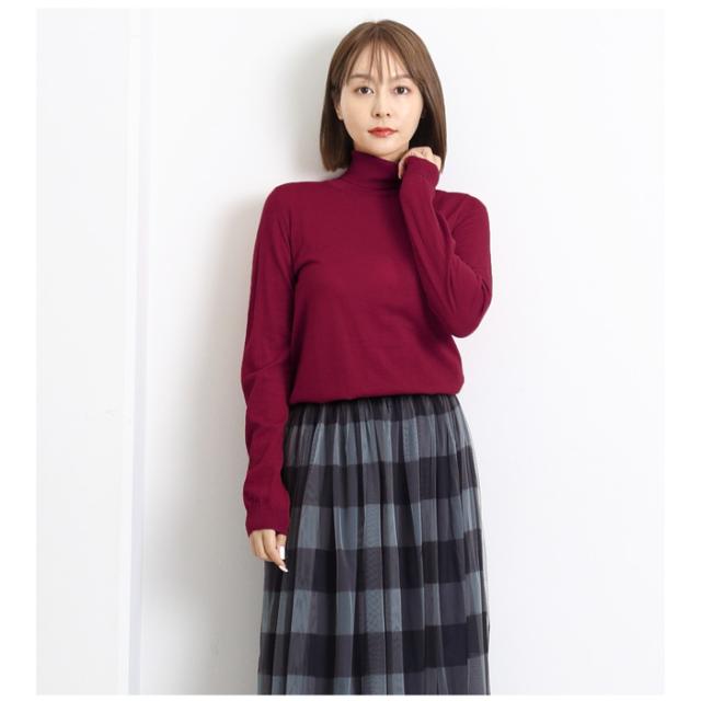 タートルネック ニット ウール100％長袖 パープル オレンジ レッド