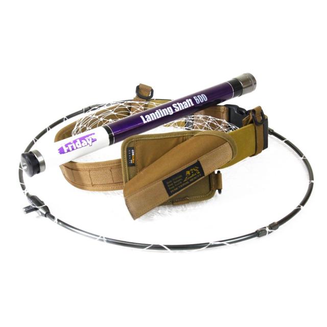 おり釣具 フライデー ランディングネット 600 ホルダー(右差/左差)＆ベルト付き(カーキ/ブラック)3点セット (netset-054)｜オカッパリ ランディング シャフト ギャフ チヌ シーバス エギング 釣り ロッドベルト ネットホルダー ミリタリー MOLLESYSTEM リーニア