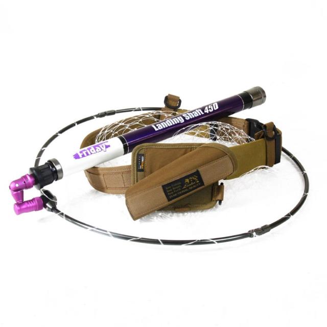 おり釣具 フライデー ランディングネット 450 タモジョイント＆ホルダー(右差/左差)＆ベルト付き(カーキ/ブラック) 4点セット (netset-055)｜オカッパリ ランディング シャフト ギャフ チヌ シーバス エギング 釣り ネットホルダー ミリタリー MOLLESYSTEM リーニア