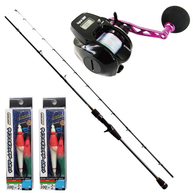 イカメタル 4点 フルセット メタリスト2 スパイラル モデル セット B66M (ori-ikalset05)｜GLORYFISH イカメタル ロッド スパイラルガイド デジタルカウンター付き ベイトリール ライン付き 仕掛け アシストリグセット イカ 船 釣り 船竿