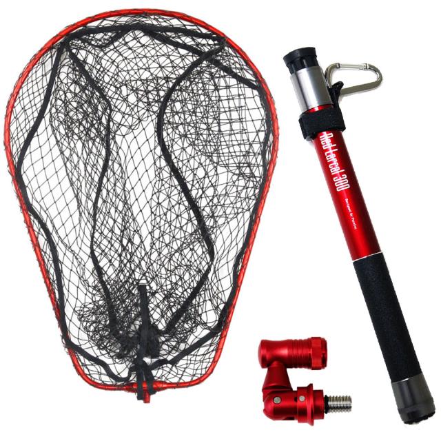 ランディング ネット 3点セット 玉の柄 RED LARCAL300 + ランディングネット Mサイズ + タモジョイント (sip-netset07-m)｜カーボン ランディングシャフト 3m タモ アミ タモ網 タモジョイント バス シーバス チニング エギング アジング
