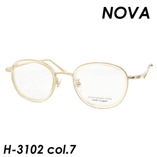 NOVA(ノバ) メガネH-3102 col.7 [GOLD/KIHAKU] 45ｍｍ 日本製 HAND MADE ITEM