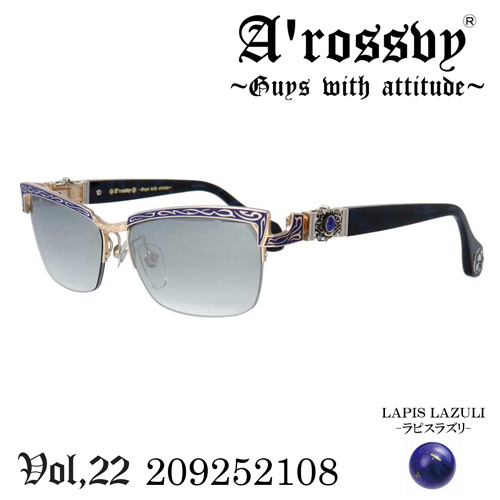 A’rossvy ロズヴィー サングラス 209252108 58mm ゴールド/ネイビーブルー/ラピスラズリ 2022 Vol.22 ロズビー 日本製 925Silver ナイロール 七宝加工