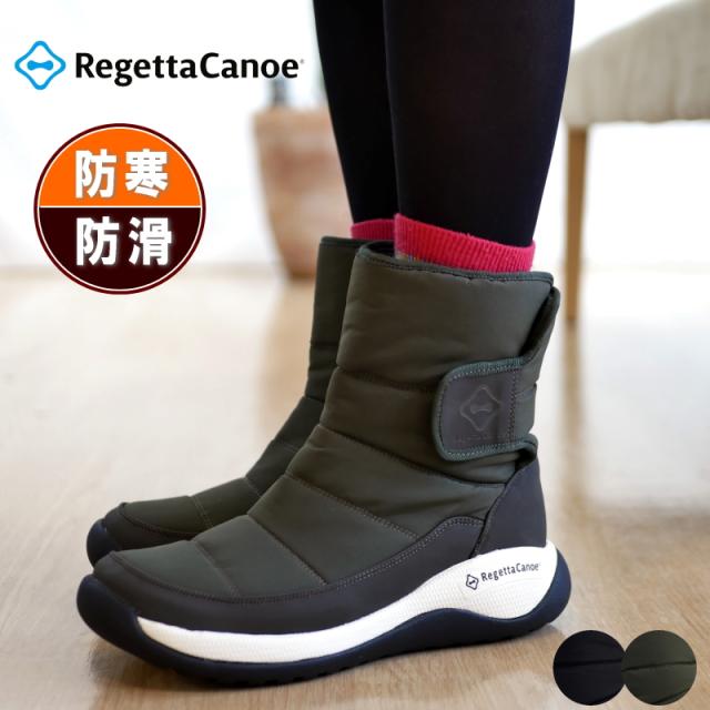 リゲッタ リゲッタカヌー スノーブーツ レディース ショート丈 ダウンブーツ もこもこ 防寒 暖かい 防滑 キルティング 黒 カーキ 厚底 フラット ラウンドトゥ 痛くない 歩きやすい 3e 秋 冬