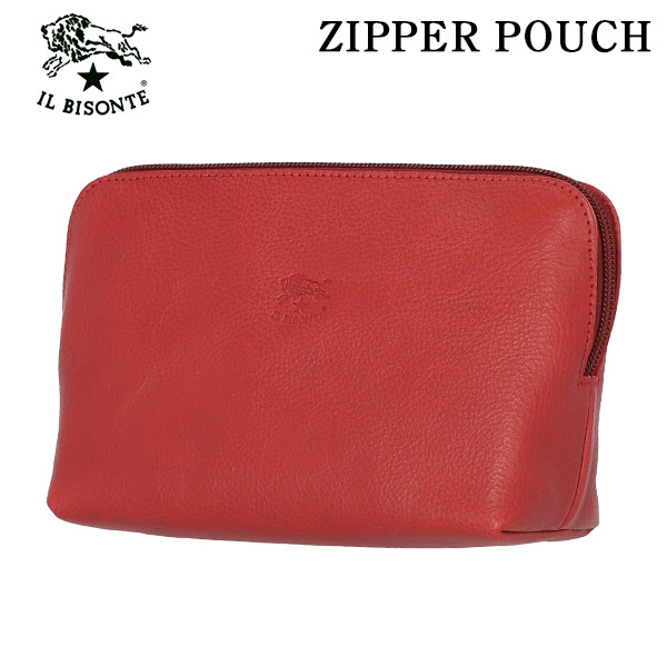 IL BISONTE イルビゾンテ POUCH ファスナーポーチ RED レッド RE155 SCA033 PV0005『送料無料（一部地域除く）』
