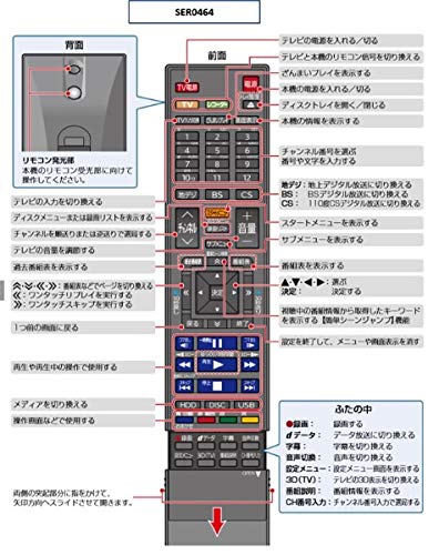 東芝 純正ブルーレイレコーダー用リモコン SE-R0464  部品番号：79106593 (中古品)