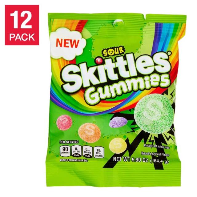 【お取り寄せ商品】【アメリカコストコ品】スキットルズ グミ サワー 約164g  ペグバッグ 12 個入り Skittles Gummies, Sour, 5.8 oz Peg Bag, 12-count