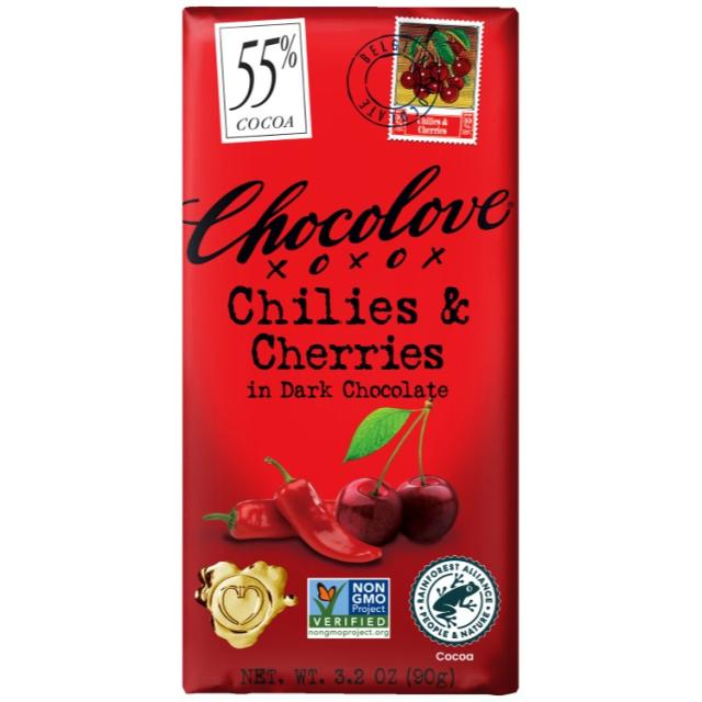 [12個セット] チョコラブ ダークチョコレート 唐辛子&チェリー Chocolove Chilies & Cherries in Dark Chocolate 【お取り寄せ商品】【合わせて買いたい】【激辛・旨辛・甘辛特集】
