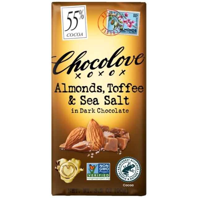 [12個セット] チョコラブ アーモンド トフィー、シーソルト入りダークチョコレート Chocolove Almonds, Toffee & Sea Salt in Dark Chocolate 【お取り寄せ商品】【合わせて買いたい】