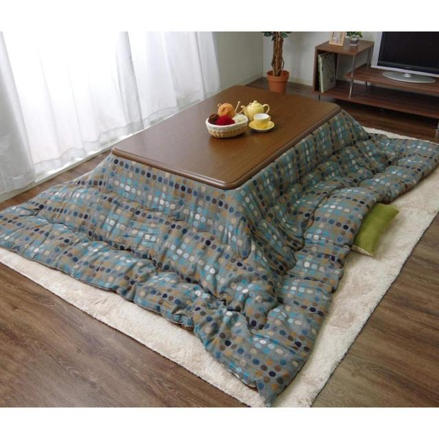 【i】【代引不可】 イケヒコ こたつ布団 薄掛け ドット柄 ブルー 正方形 約200×200cm カラフル #9615309【北海道・沖縄・離島不可】
