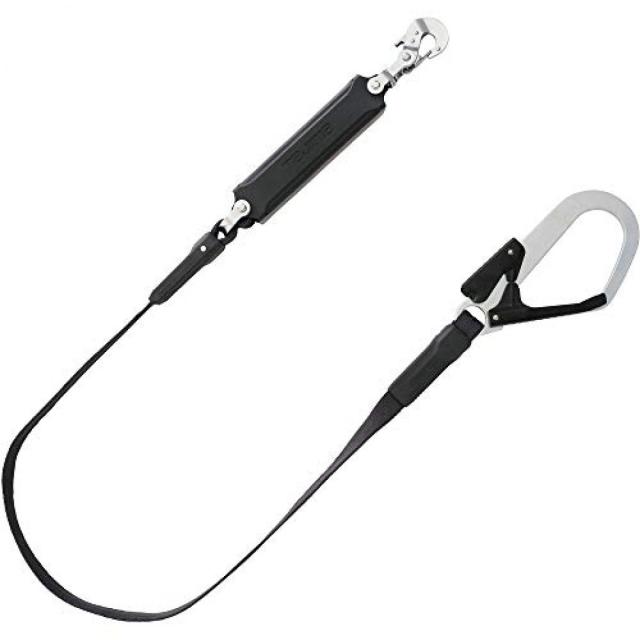 タジマ 新規格安全帯 ハーネス用平ロープ式シングルランヤード  高耐久のスチールフックL1 ランヤード長150cm A1FR150-L1BK